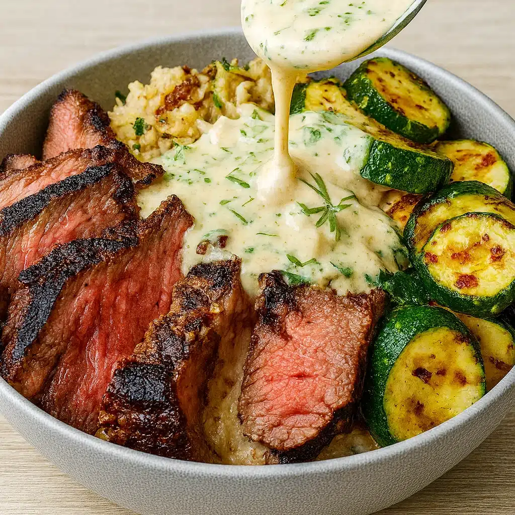 Grilled Steak Bowl with Sauce and Grilled Zucchini: 5 Easy Steps to a ...